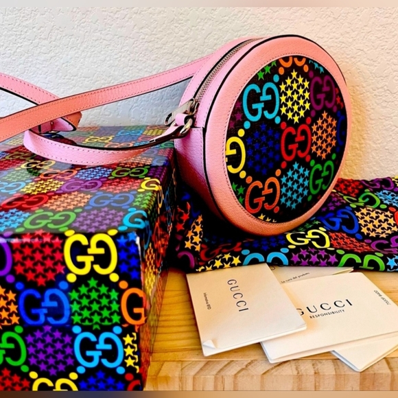 Gucci | Accessories | Gucci Gg Psychedelic Round Shoulder Bag Pink ...